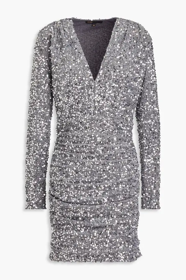 Maje Ruched Sequined Velvet Mini Dress