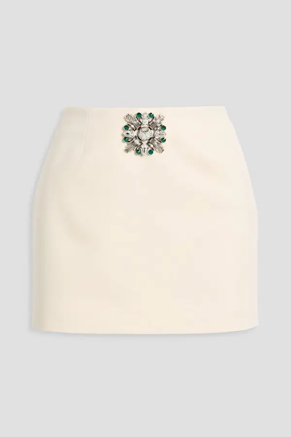 AREA Embellished Wool-twill Mini Skirt - Cream