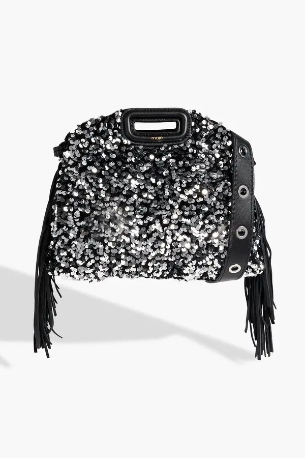 Maje Fringed Sequined Velvet Shoulder Bag