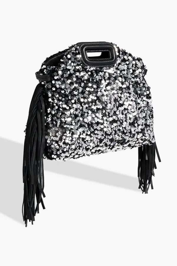 Maje Fringed Sequined Velvet Shoulder Bag