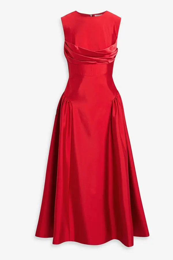 Rachel Gilbert Sawyer Satin-trimmed Wool And Silk-blend Midi Dress