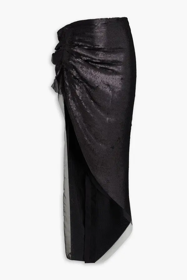 Rick Owens Ruffled Sequined Silk-voile Maxi Skirt