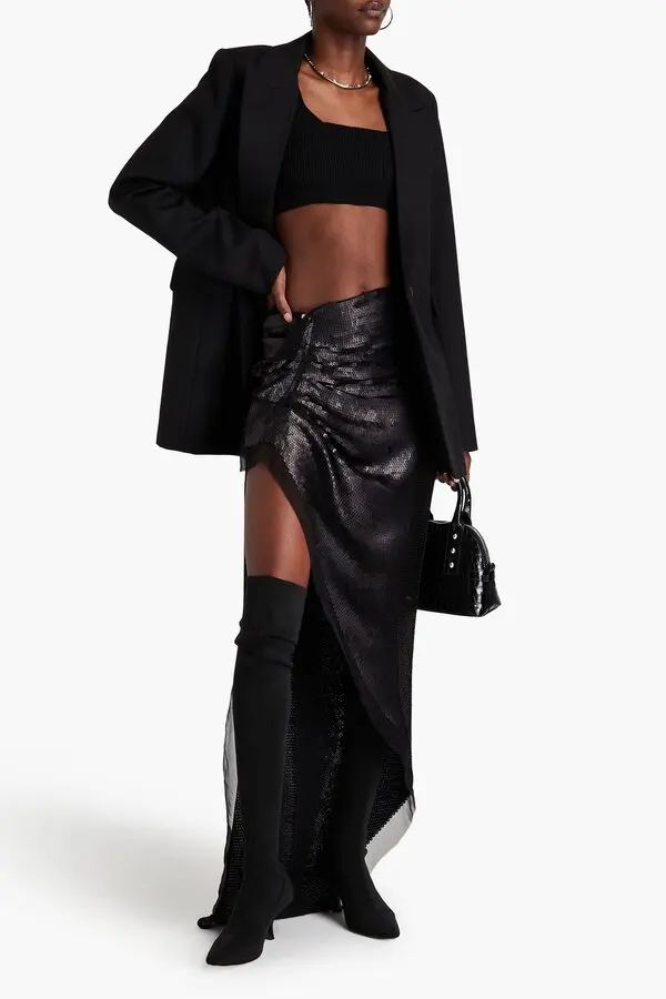 Rick Owens Ruffled Sequined Silk-voile Maxi Skirt