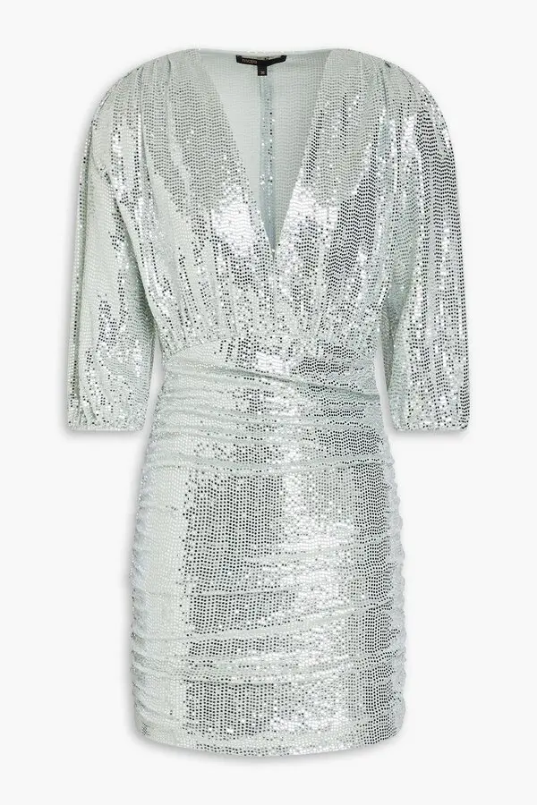 Maje Ruched Sequined Jersey Mini Dress
