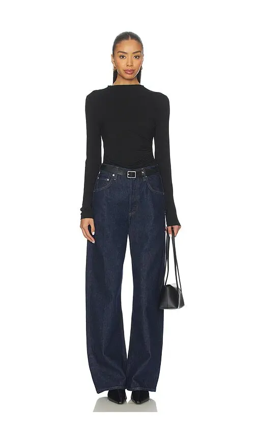 Superdown Ruched Jersey Top - Black