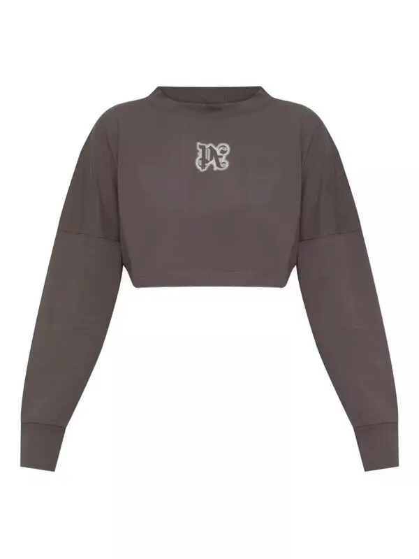 Palm Angels Logo Cropped Sweatshirt - Grey