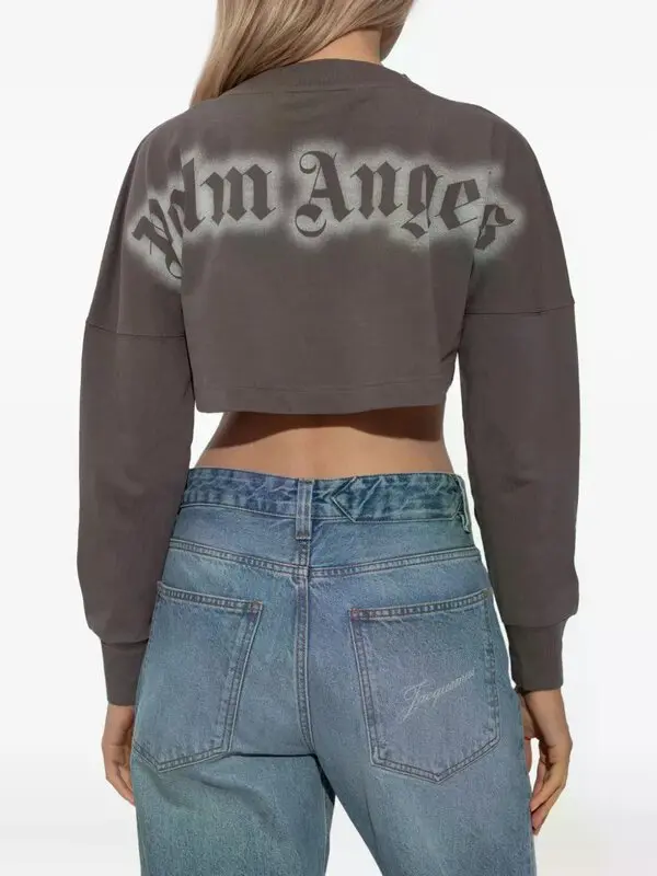 Palm Angels Logo Cropped Sweatshirt - Grey