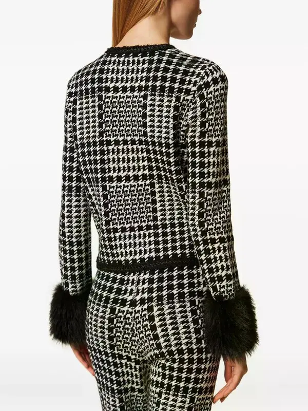 TWINSET Checked Knit Jacket With Faux Fur Trim