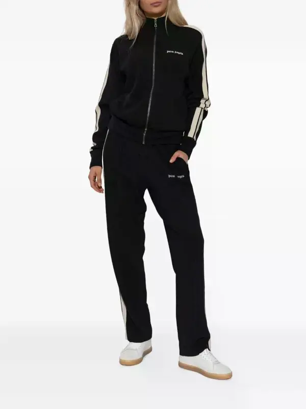 Palm Angels Striped-sleeve Zip-up Sweatshirt - Black