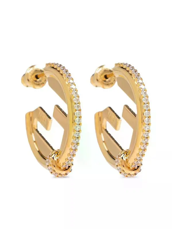 Fendi Logo Embellished Hoop Earrings - Gold