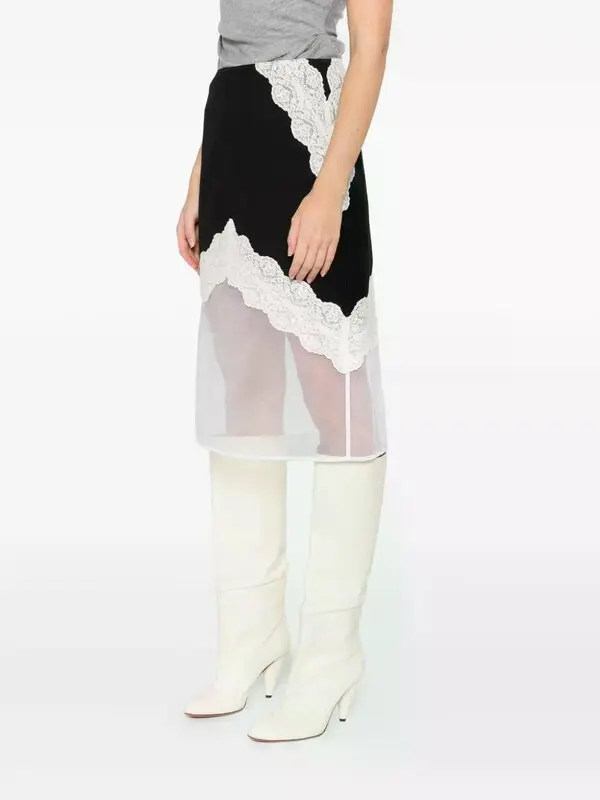 JIL SANDER Lace-insert Midi Skirt - Black
