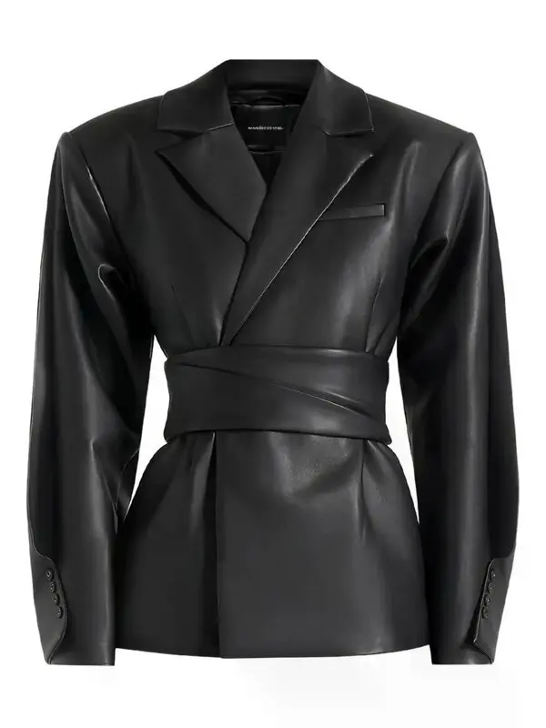Manière De Voir Twist Sleeve Vegan Leather Blazer With Belt - Black