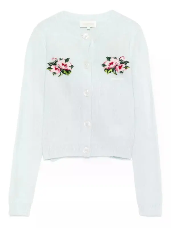 SHUSHU/TONG Floral-embroidered Cardigan - Blue