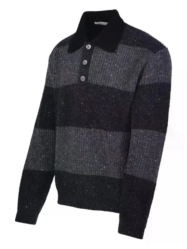 DUNST Striped Knitted Polo Shirt