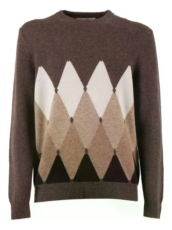 BALLANTYNE Diamond-patterned Round-neck Sweater - Brown