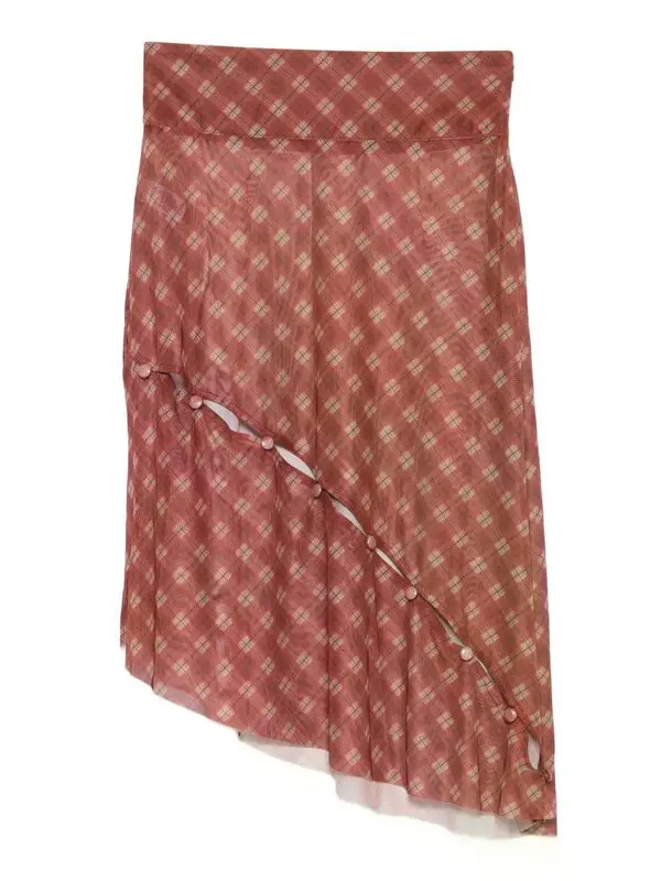 HOUSE OF SUNNY Button-detailed Plaid Skirt - Red
