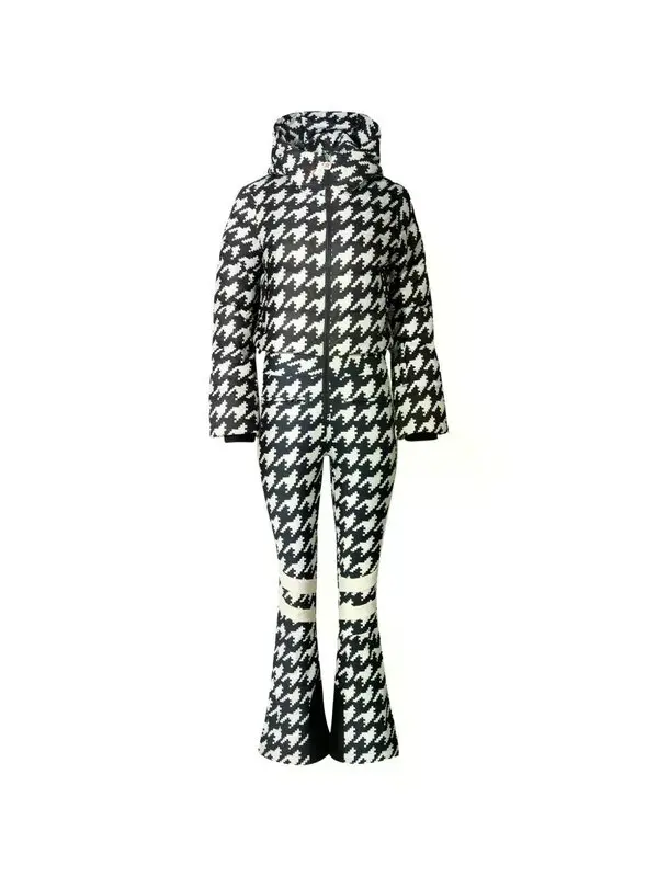 Perfect Moment Houndstooth Hooded Ski Suit - Black
