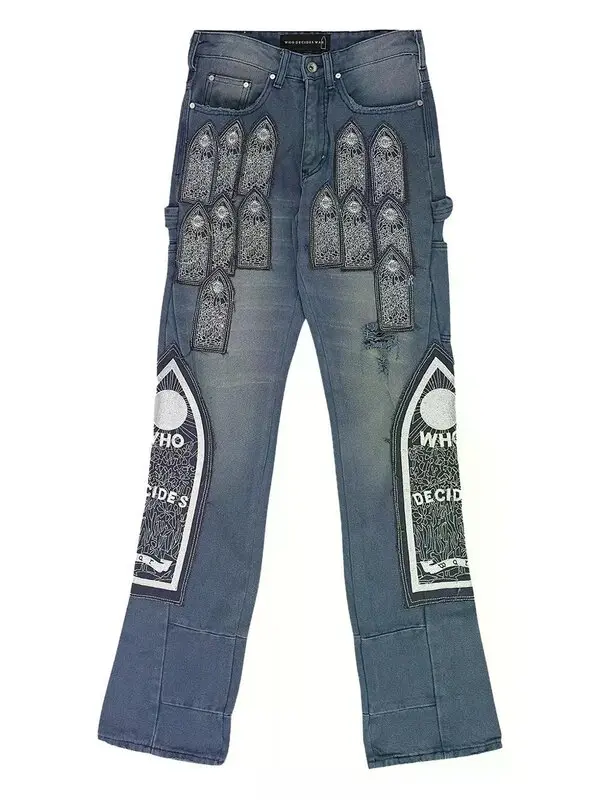 WHO DECIDES WAR BY EV BRAVADO Patched Jeans