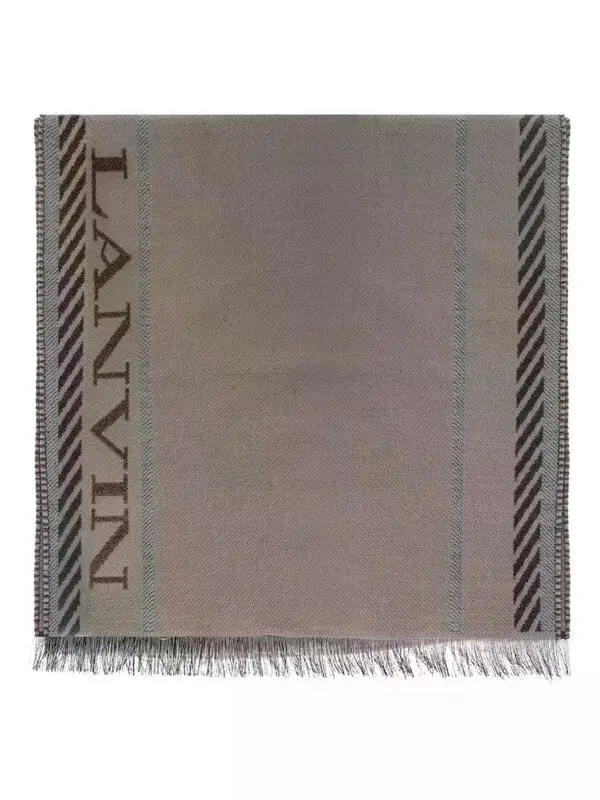 LANVIN Logo-print Fringed Scarf - Grey