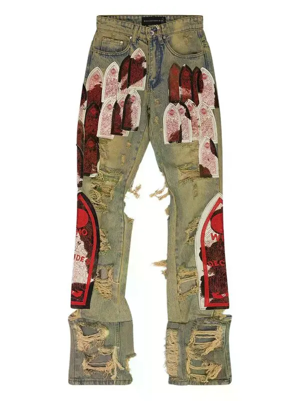 WHO DECIDES WAR BY EV BRAVADO Distressed Jeans
