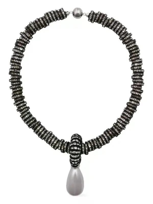 JULIETTA Pearl-drop Gem Embellished Necklace - Black