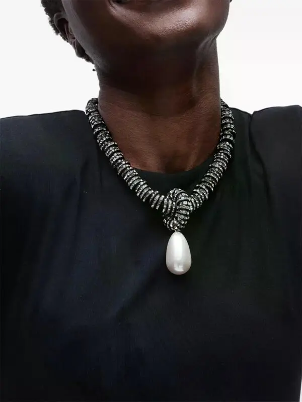 JULIETTA Pearl-drop Gem Embellished Necklace - Black