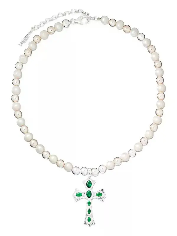 VEERT Cross Freshwater Pearl Necklace - Silver
