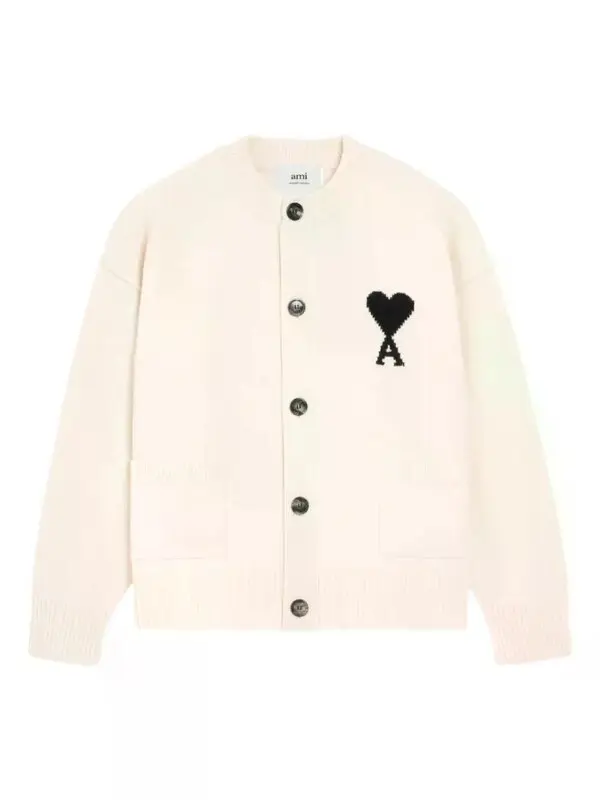 AMI Paris De Coeur Wool Cardigan - Neutrals