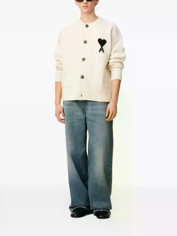 AMI Paris De Coeur Wool Cardigan - Neutrals
