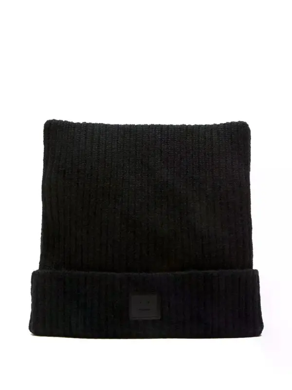 Acne Studios Ribbed Face-patch Beanie Hat - Black