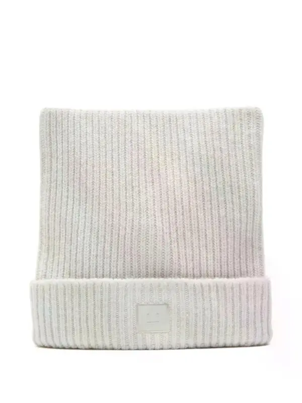 Acne Studios Ribbed Face-patch Beanie Hat - Grey