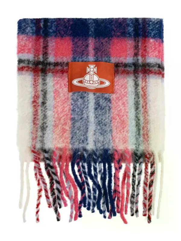 VIVIENNE WESTWOOD Plaid-check Fringed Scarf - White