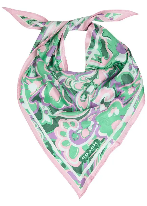 COACH® Andrea Patterned Silk Triangle Scarf - Green