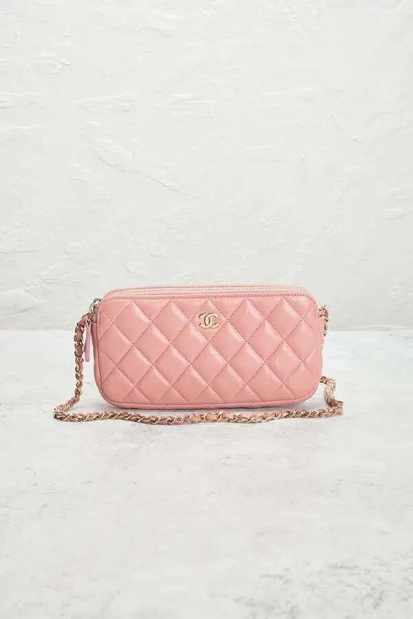 Chanel Lambskin Double Zip Clutch