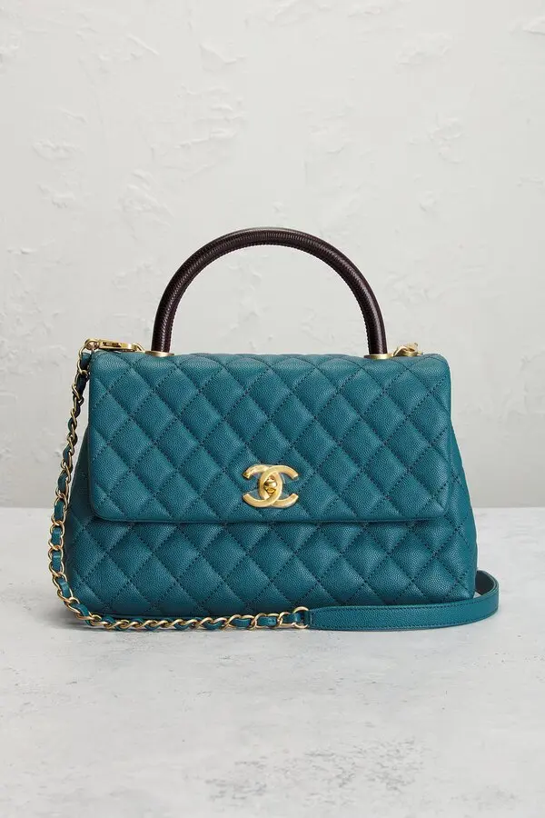 Chanel Lizard Trimmed Caviar Coco Top Handle Bag