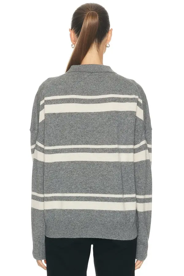 Renggli Cashmere Striped Polo Top - Pebble & Eggshell
