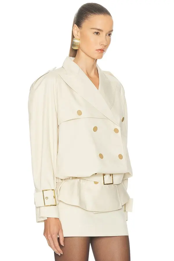 ROWEN ROSE Faux Leather Belted Jacket - Beige Gabardine