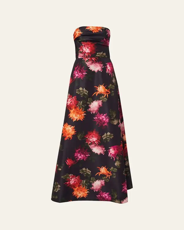 Carolina Herrera Floral-print Strapless A-line Gown - Black Multi