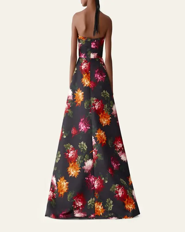 Carolina Herrera Floral-print Strapless A-line Gown - Black Multi