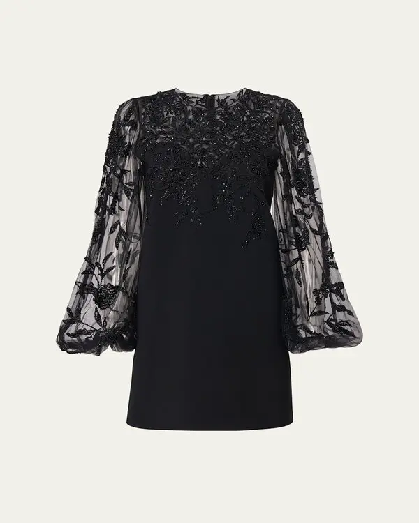 Carolina Herrera Embroidered Puff-sleeve Mini Dress