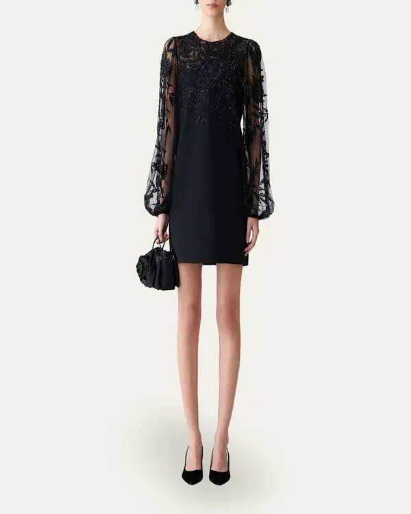 Carolina Herrera Embroidered Puff-sleeve Mini Dress