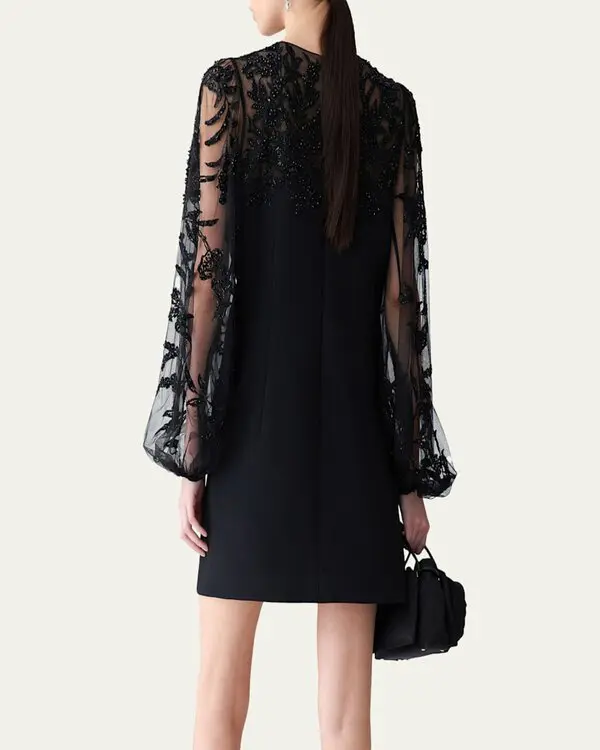 Carolina Herrera Embroidered Puff-sleeve Mini Dress