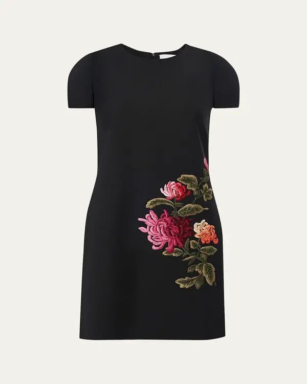 Carolina Herrera Floral Embroidered Mini Shift Dress - Black Multi