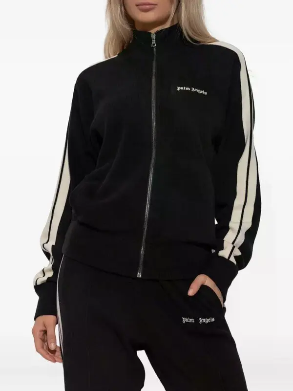 Palm Angels Striped Sleeve Zip-up Sweatshirt - Black