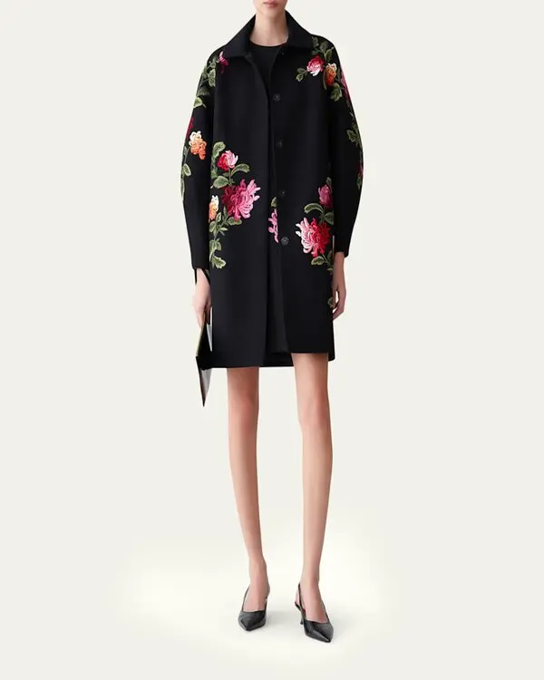 Carolina Herrera Floral-embroidered Wool Coat