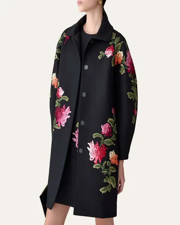 Carolina Herrera Floral-embroidered Wool Coat