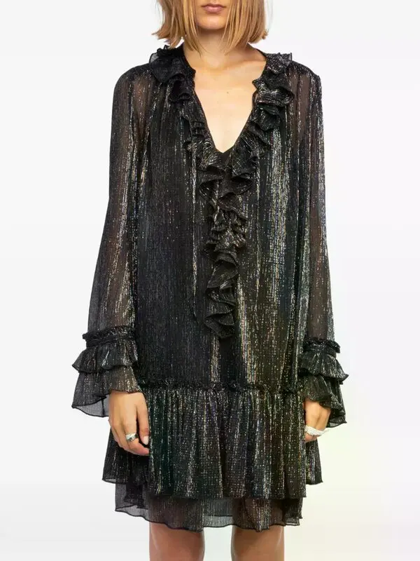 Zadig&Voltaire Ralice Mini Dress In Chiffon With Metallic Fibres - Black
