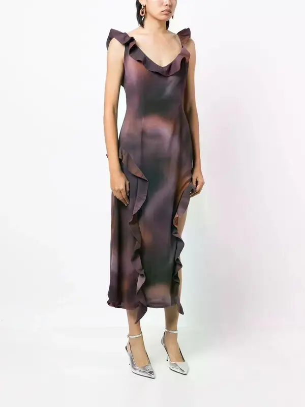 Rokh Abstract Ruffle Midi Dress