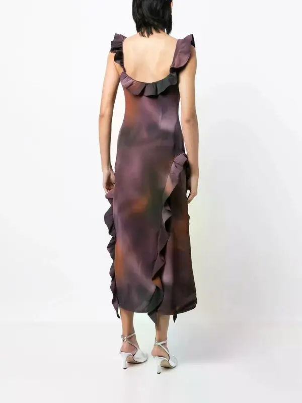 Rokh Abstract Ruffle Midi Dress