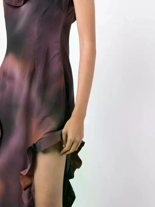 Rokh Abstract Ruffle Midi Dress
